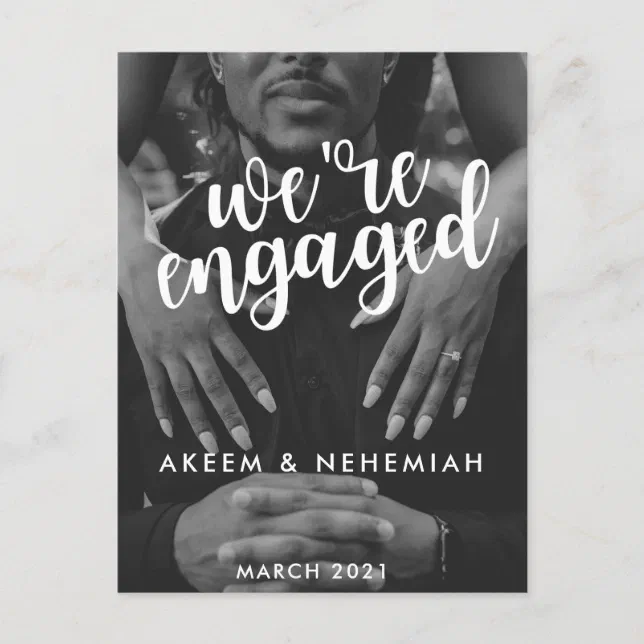 We're Engaged|Modern Two Photos Elegant Holiday Postcard | Zazzle