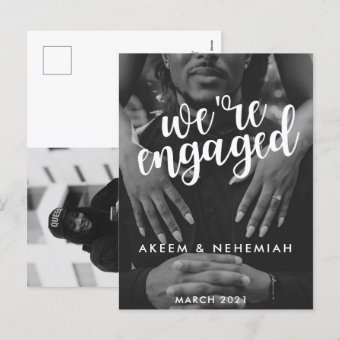We're Engaged|Modern Two Photos Elegant Holiday Postcard | Zazzle