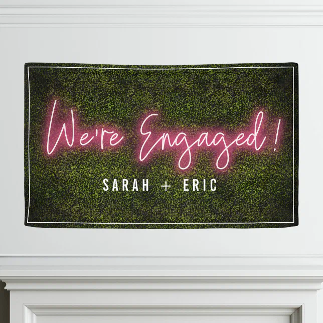 We're Engaged Pink Neon Engagement Party Banner | Zazzle