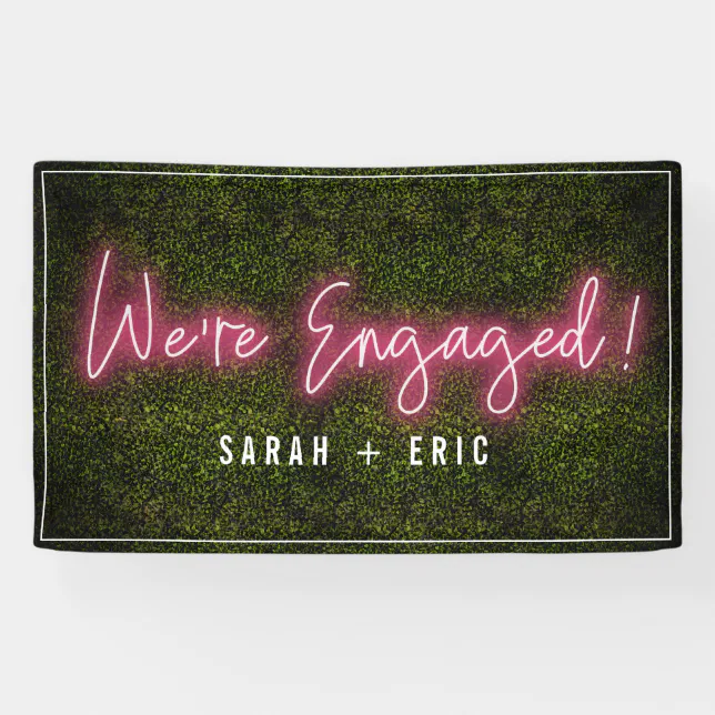 We're Engaged Pink Neon Engagement Party Banner | Zazzle