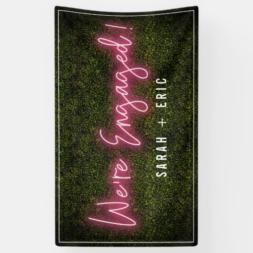 We're Engaged Pink Neon Engagement Party Banner | Zazzle