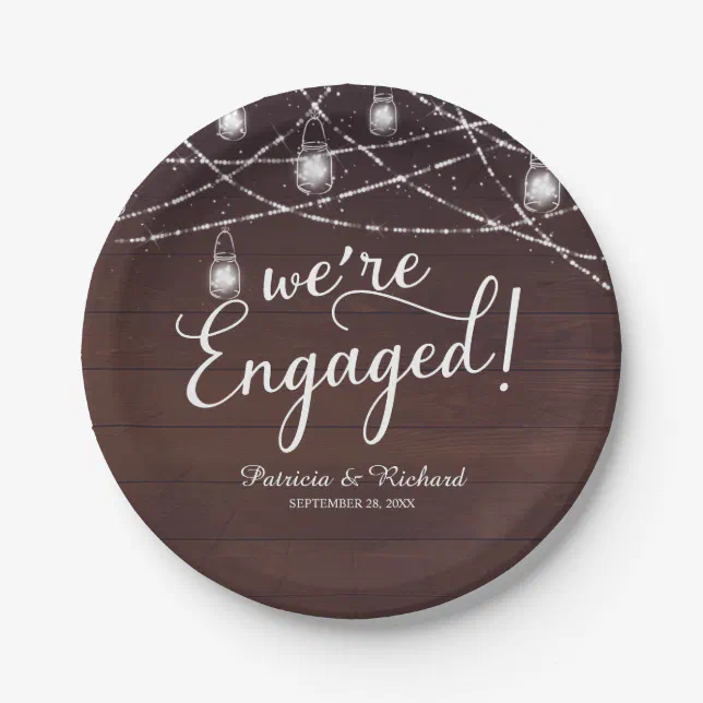 We're Engaged Rustic Engagement Party Paper Plates | Zazzle