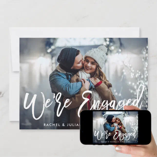 WE'RE ENGAGED | rustic script engagement party Invitation | Zazzle