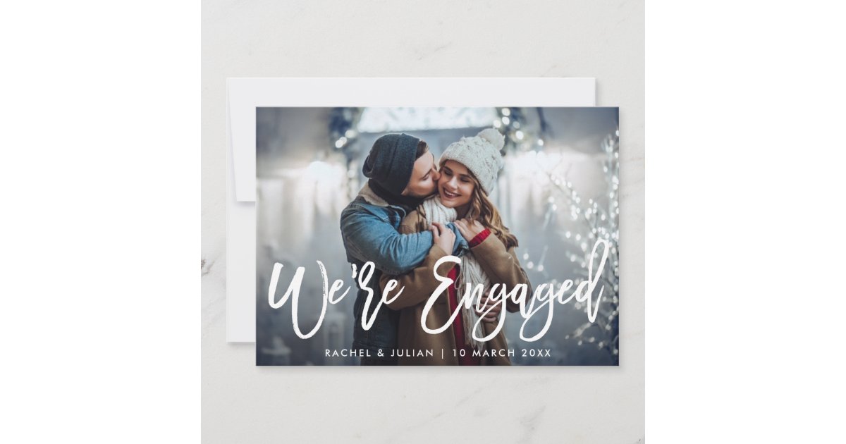 WE'RE ENGAGED | rustic script engagement party Invitation | Zazzle
