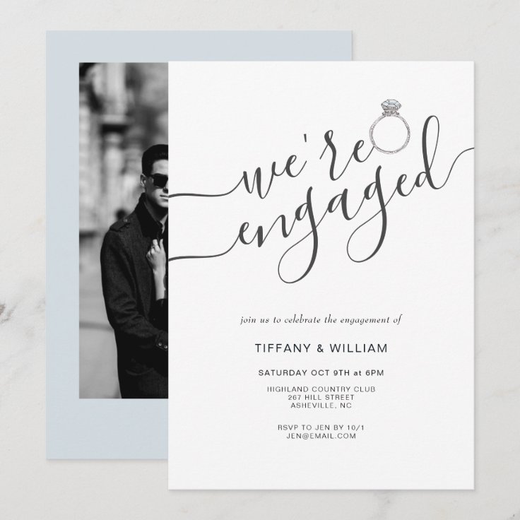 We're Engaged with couples photo engagement party Invitation | Zazzle