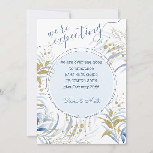 Were Expecting Blue and Gold Foliage Pregnancy Announcement | Zazzle