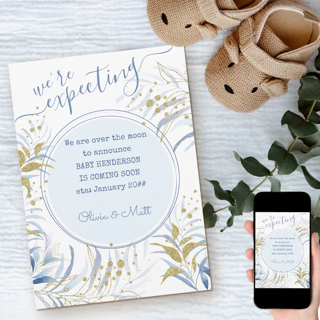 Were Expecting Blue and Gold Foliage Pregnancy Announcement | Zazzle