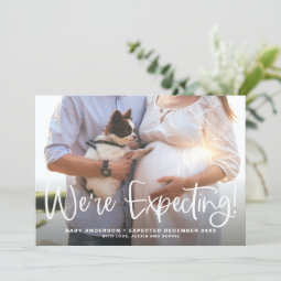 We're Expecting Modern Calligraphy Photo Pregnancy | Zazzle