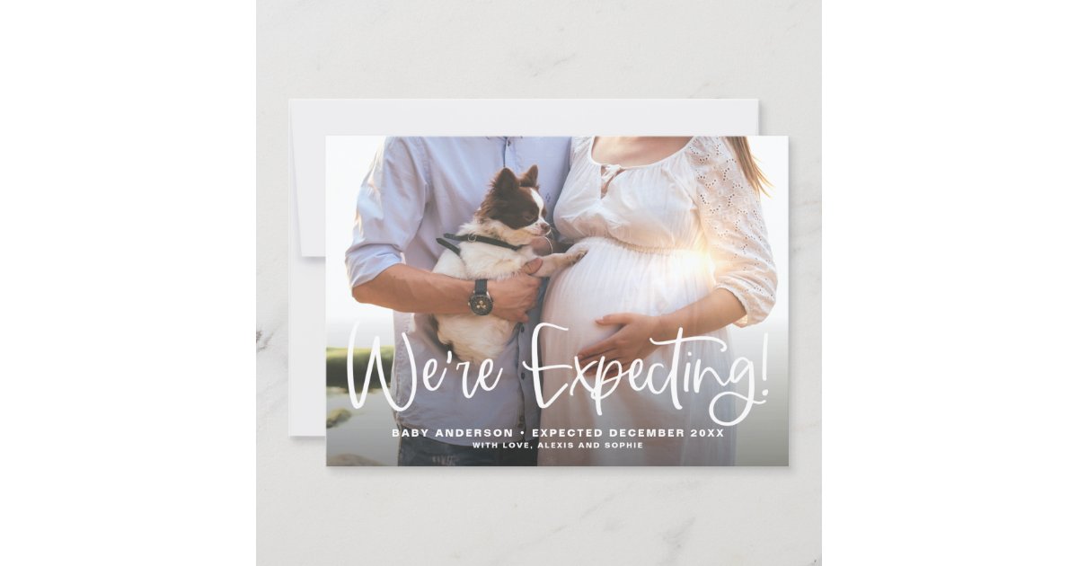 We're Expecting Modern Calligraphy Photo Pregnancy | Zazzle