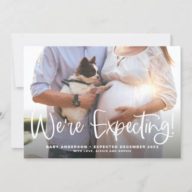 We're Expecting Modern Calligraphy Photo Pregnancy | Zazzle