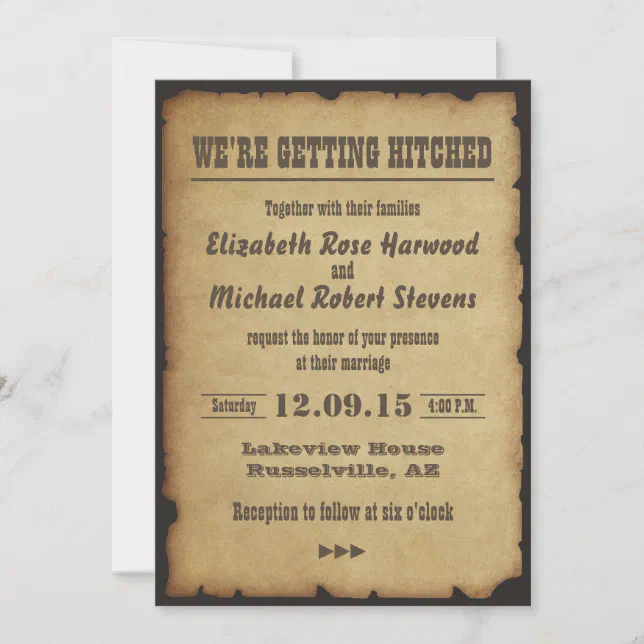 We're getting hitched Wedding Invitation | Zazzle