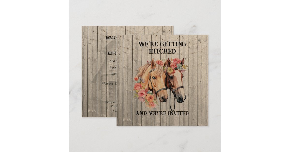 We're Getting Hitched Western Wedding Invitation | Zazzle
