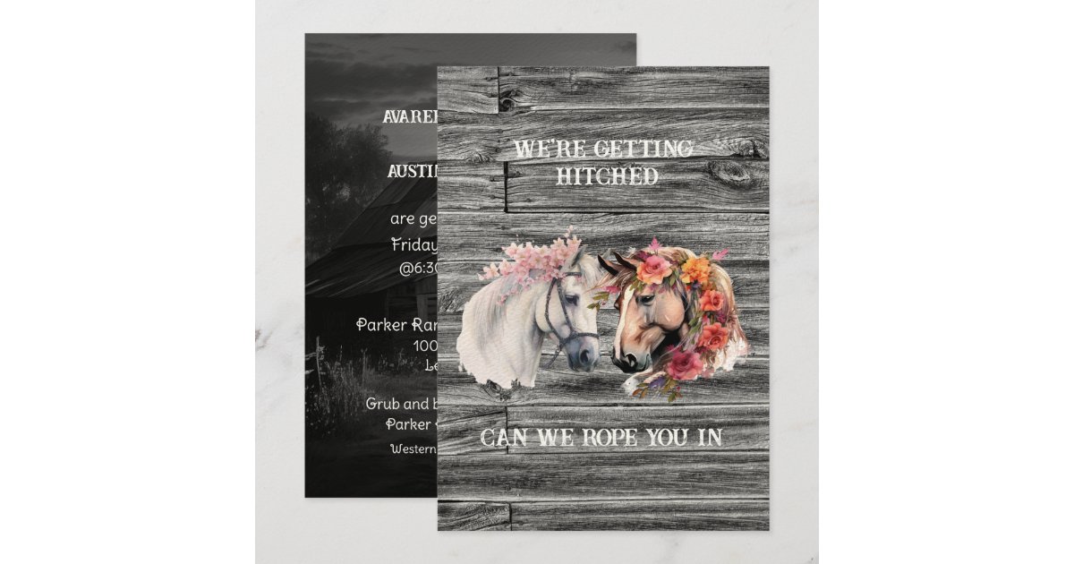 We're Getting Hitched Western Wedding Invitation | Zazzle
