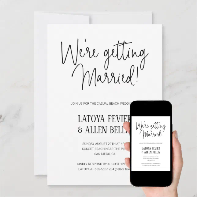 We're Getting Married Casual Beach Wedding Invitation | Zazzle
