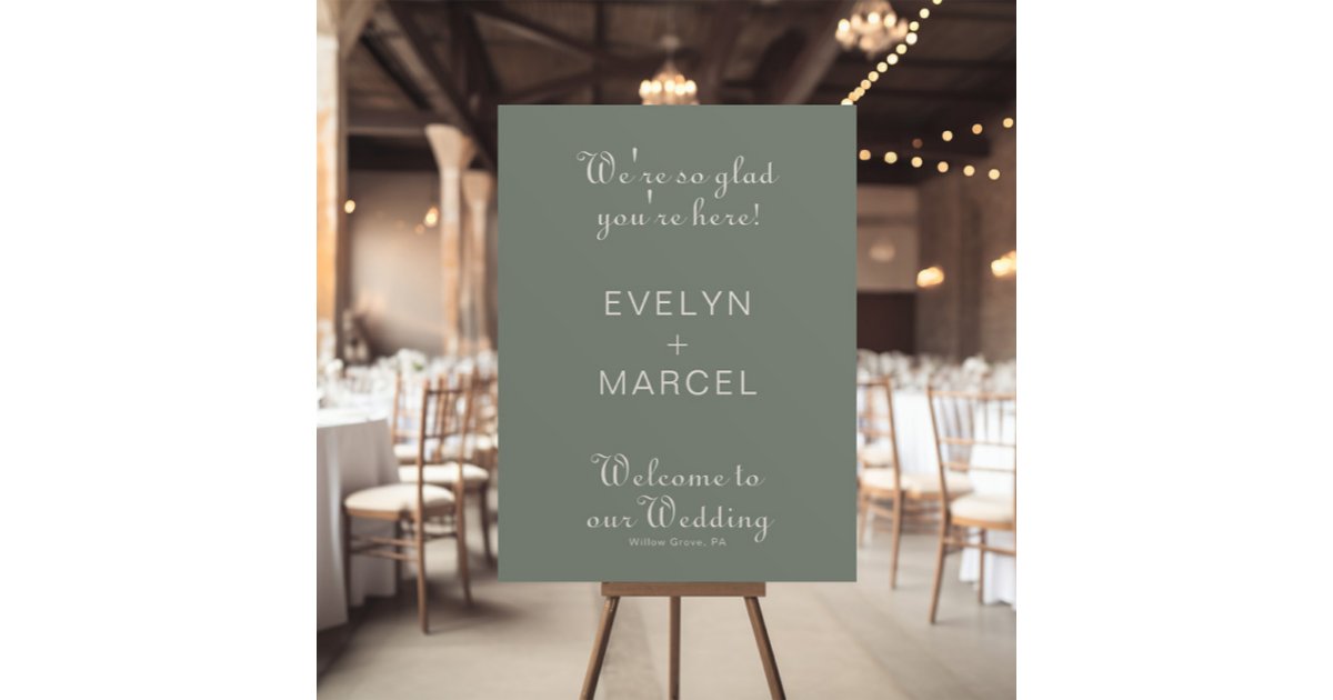 We're Glad You're Here Boho Green Wedding Welcome Poster | Zazzle