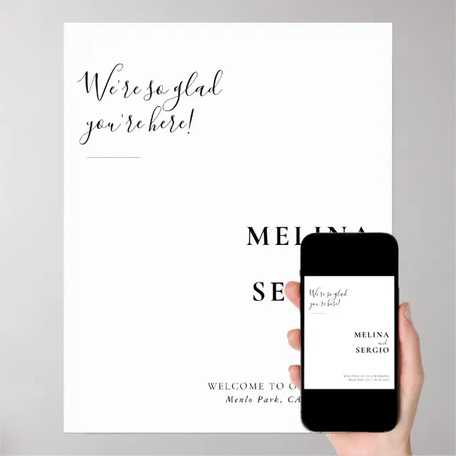 We're Glad You're Here Minimalist Wedding Welcome Poster | Zazzle