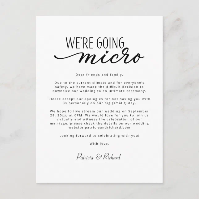 We're Going Micro Downsize Wedding Announcement Postcard | Zazzle
