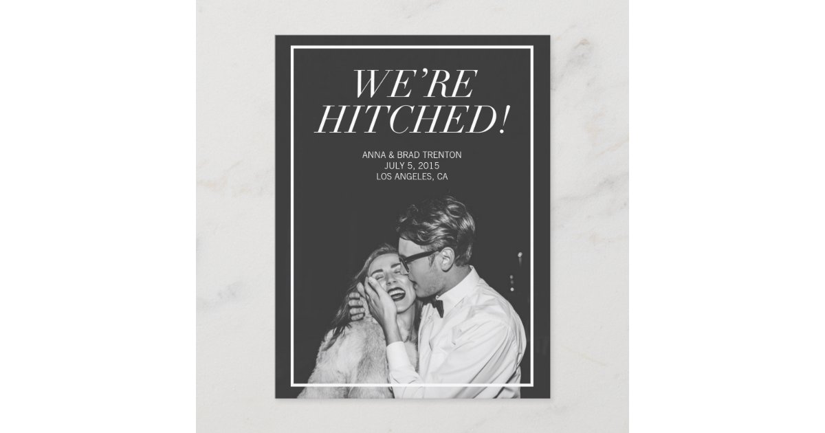 We're Hitched | Modern Photo Wedding Announcement | Zazzle