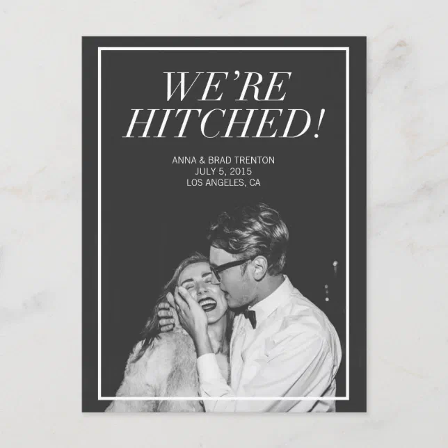 We're Hitched | Modern Photo Wedding Announcement | Zazzle