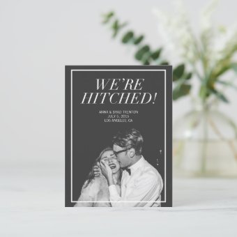 We're Hitched | Modern Photo Wedding Announcement | Zazzle