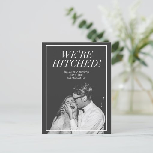 We're Hitched | Modern Photo Wedding Announcement | Zazzle