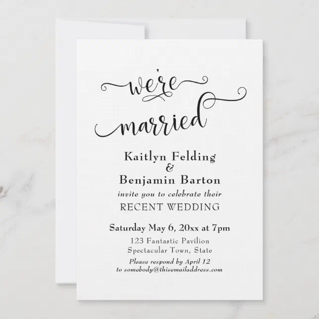 We're Married Typography Wedding Reception Only Invitation | Zazzle