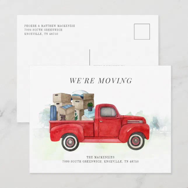 We're Moving Change of Address Red Truck Announcement Postcard | Zazzle