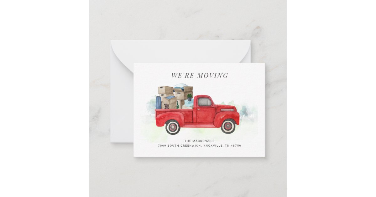 We're Moving Vintage Red Truck Change of Address Note Card | Zazzle