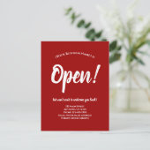 We're Open Business Reopening Announcement Red Postcard | Zazzle