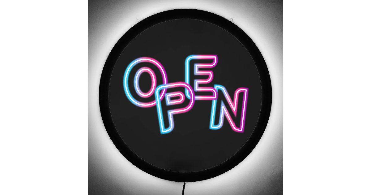 We're OPEN Neon Pink Neon Blue Fun Cool Typography LED Sign | Zazzle