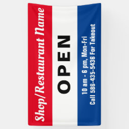 We're Open Sign, Business Name, Hours Custom Banner | Zazzle
