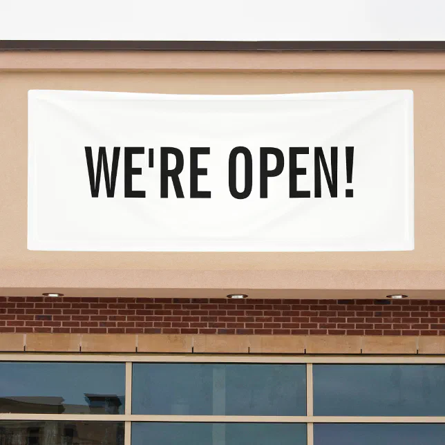 We're Open Simple Minimal Minimalist Business Banner | Zazzle