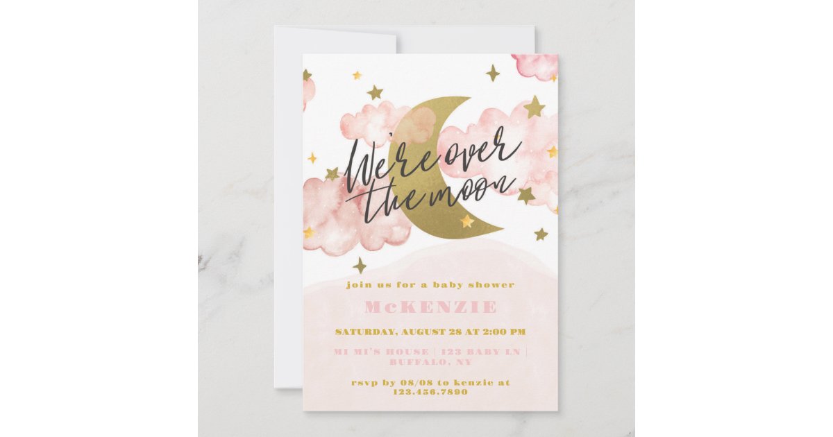 We're Over The Moon Girl Baby Shower Invitation | Zazzle