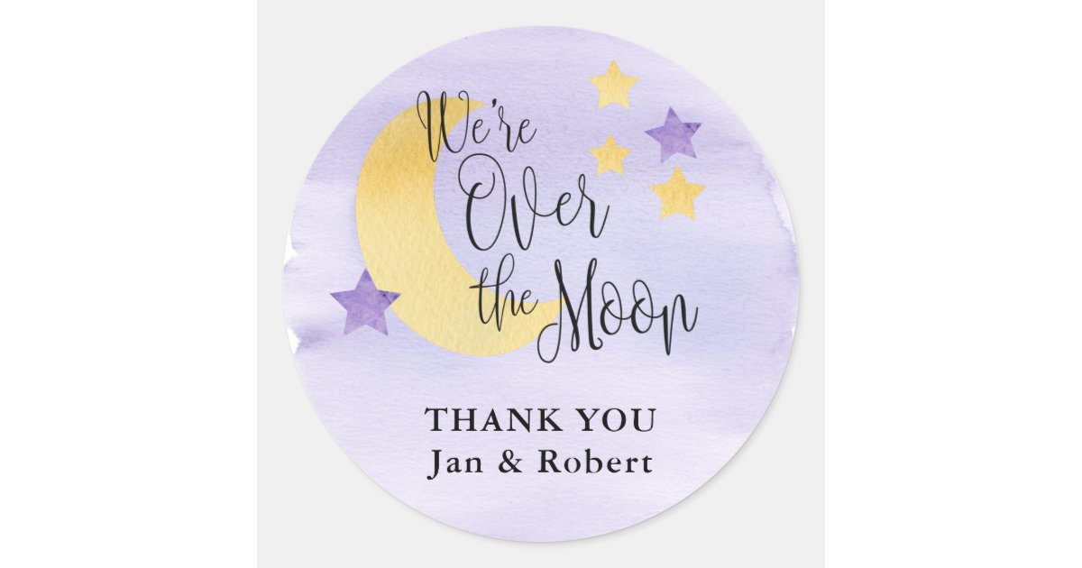 We're Over the Moon, Purple Personalized Classic Round Sticker | Zazzle