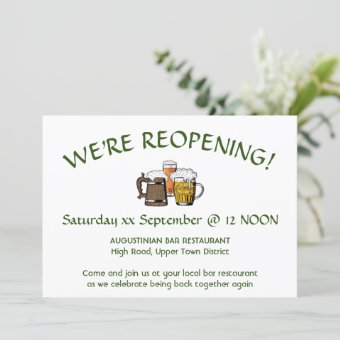 WE'RE REOPENING! Bar Restaurant Customizable GREEN Invitation | Zazzle