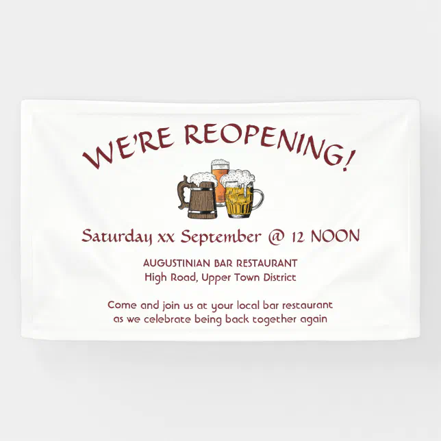 WE'RE REOPENING! Bar Restaurant Relaunch Custom Banner | Zazzle