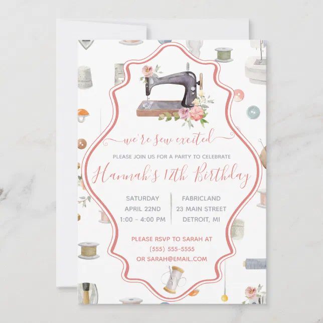 We're Sew Excited! Sewing Themed Birthday Party Invitation | Zazzle