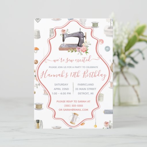 We're Sew Excited! Sewing Themed Birthday Party Invitation | Zazzle