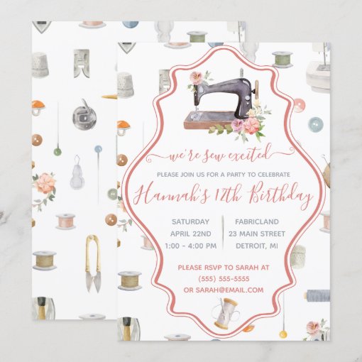 We're Sew Excited! Sewing Themed Birthday Party Invitation | Zazzle