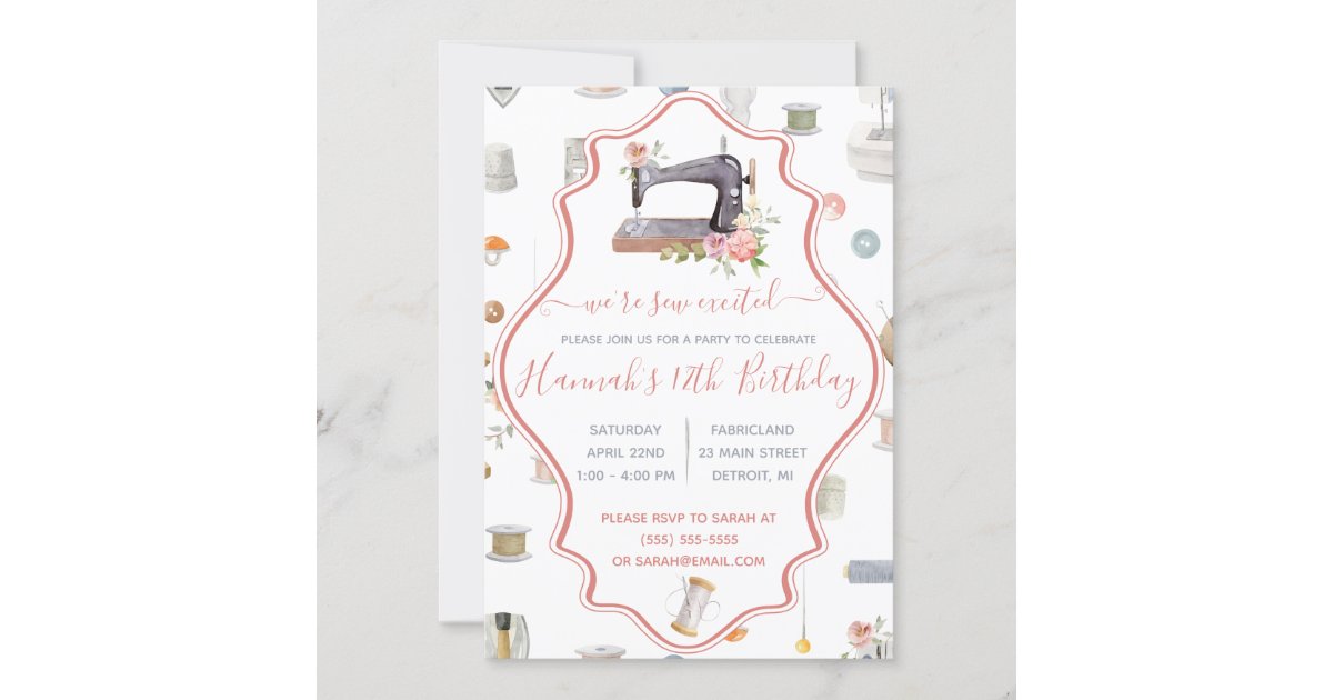 We're Sew Excited! Sewing Themed Birthday Party Invitation | Zazzle