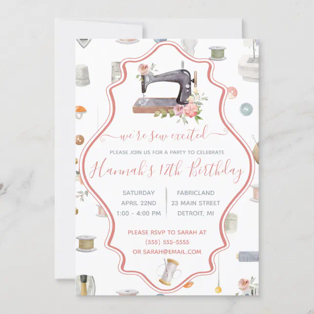 We're Sew Excited! Sewing Themed Birthday Party Invitation | Zazzle