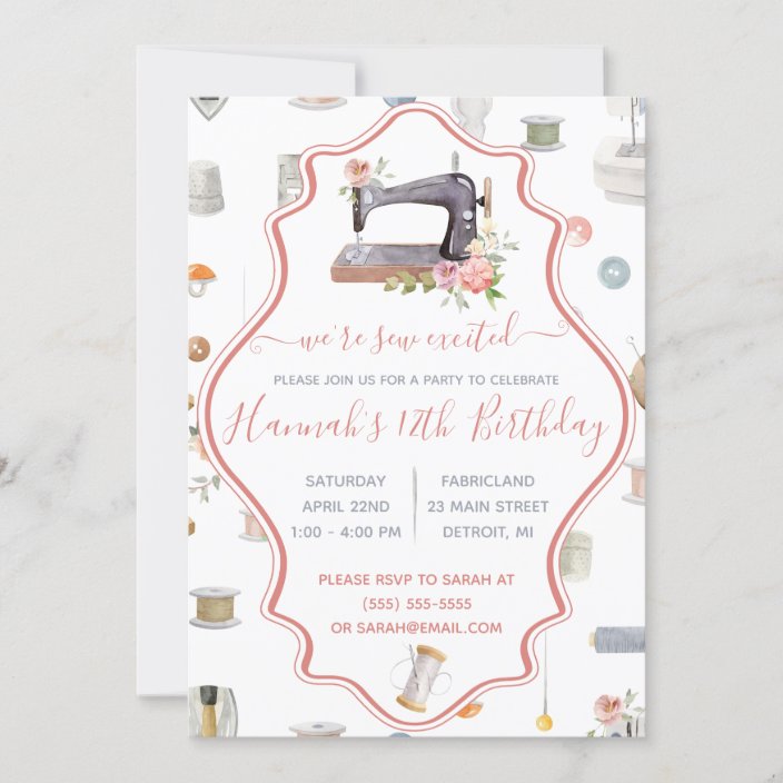 We're Sew Excited! Sewing Themed Birthday Party Invitation | Zazzle.com