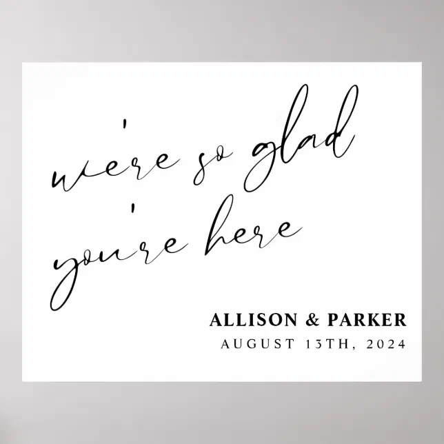 We're So Glad You're Here Wedding Welcome Poster | Zazzle