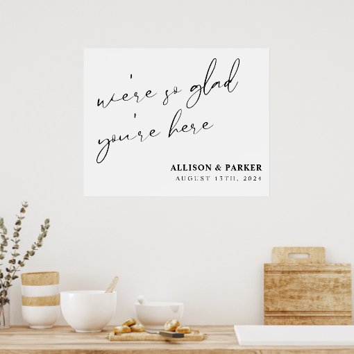 We're So Glad You're Here Wedding Welcome Poster | Zazzle