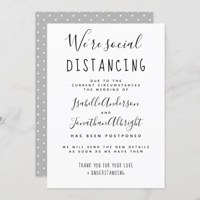 We're Social Distancing Stylish Postponed Wedding Invitation | Zazzle