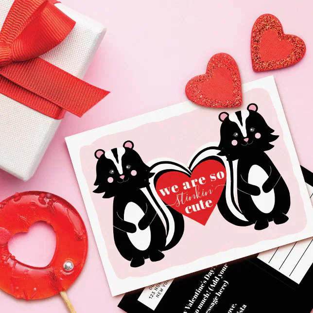 We're Stinkin' Cute Skunk Valentine's Day Greeting Holiday Postcard ...