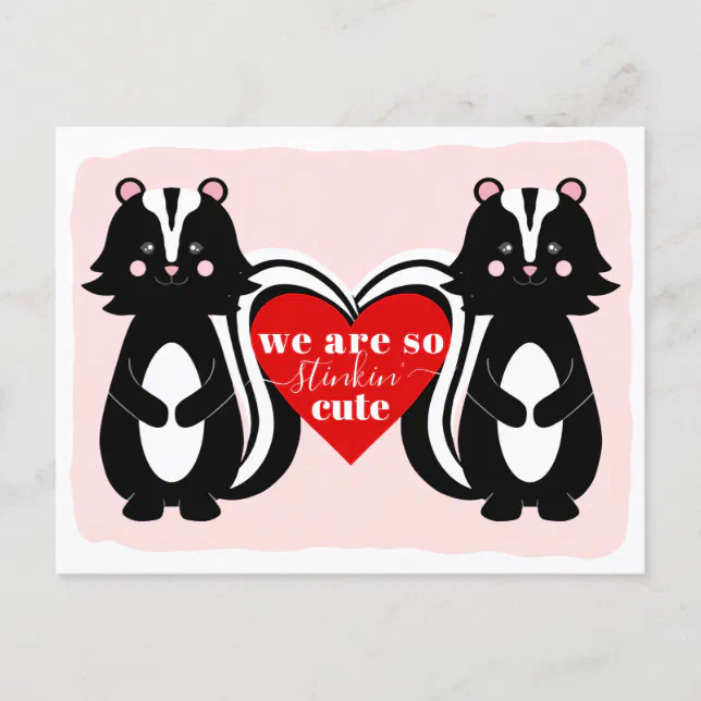 We're Stinkin' Cute Skunk Valentine's Day Greeting Holiday Postcard ...