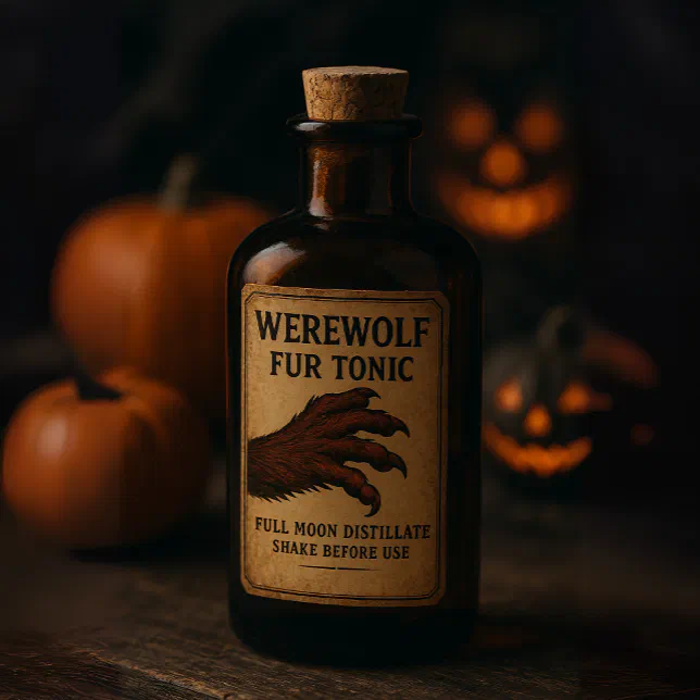 Werewolf Fur Tonic - Halloween Apothecary Label | Zazzle