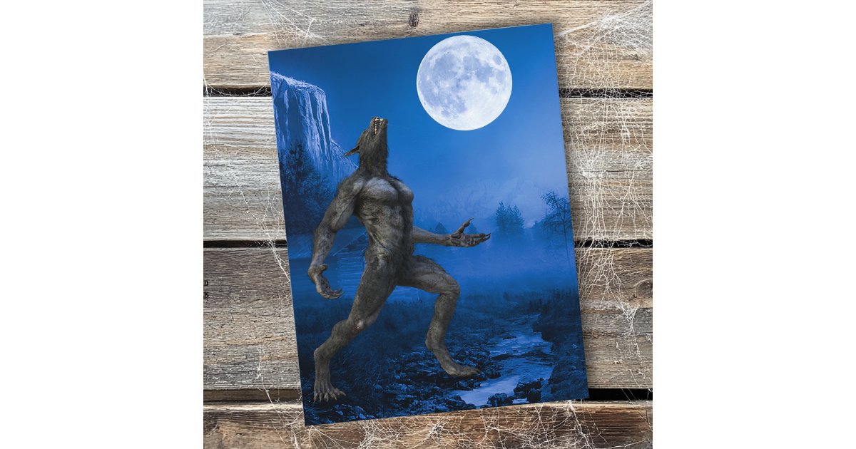 Werewolf Moon Landscape halloween Postcard | Zazzle