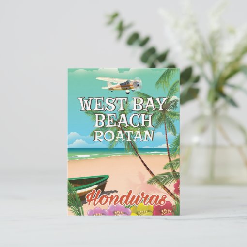 West Bay Beach, Roatán Honduras travel poster Postcard | Zazzle